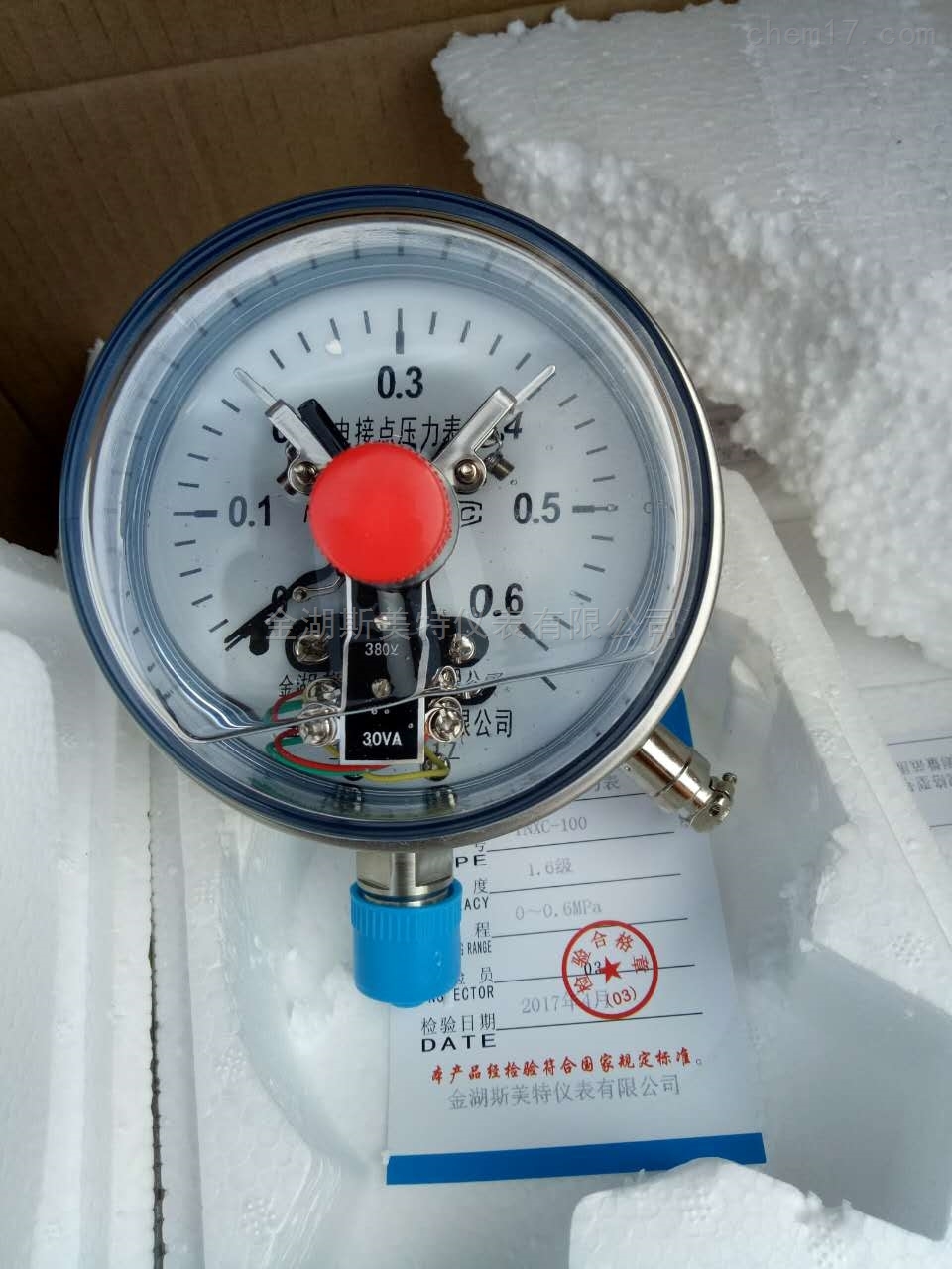 YX-150电接点压力表0-1.6Mpa 380V_YX-150电接点压力表-金湖斯美特仪表有限公司